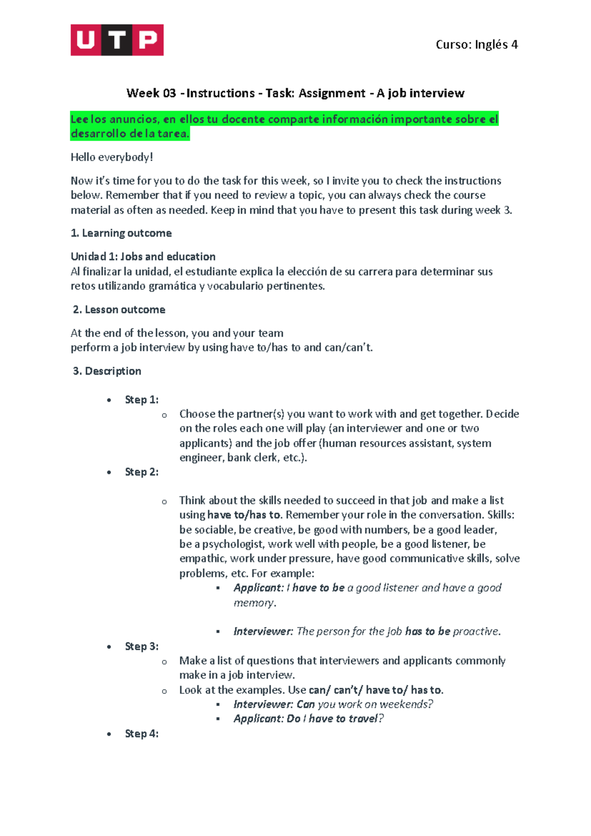 (AC-S03) Week 03 - Task Assignment - A job interview - Curso: InglÈs 4 ...