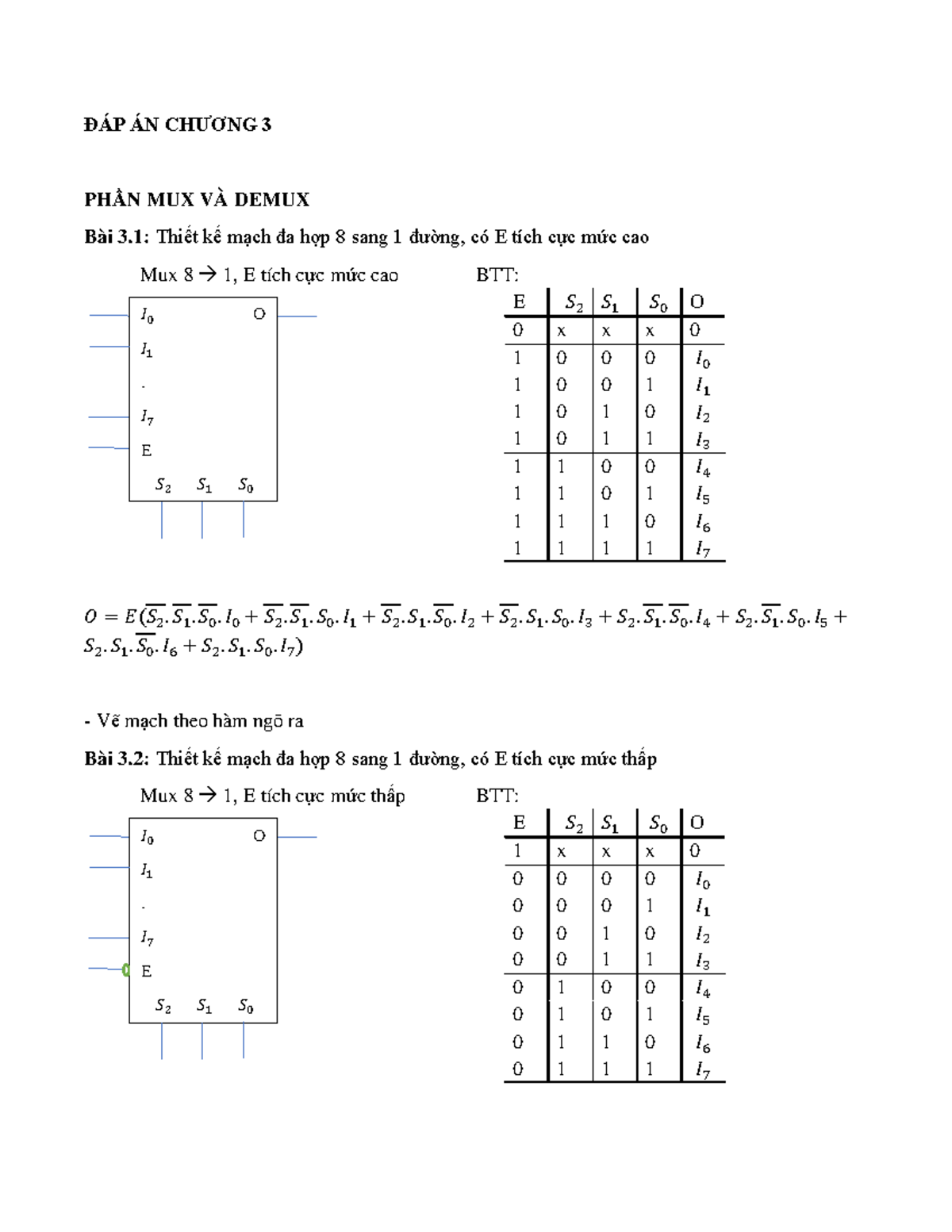 ĐÁP ÁN CHƯƠNG 3: THIẾT KẾ MẠCH MUX VÀ DEMUX 8-1, 1-8 - Studocu