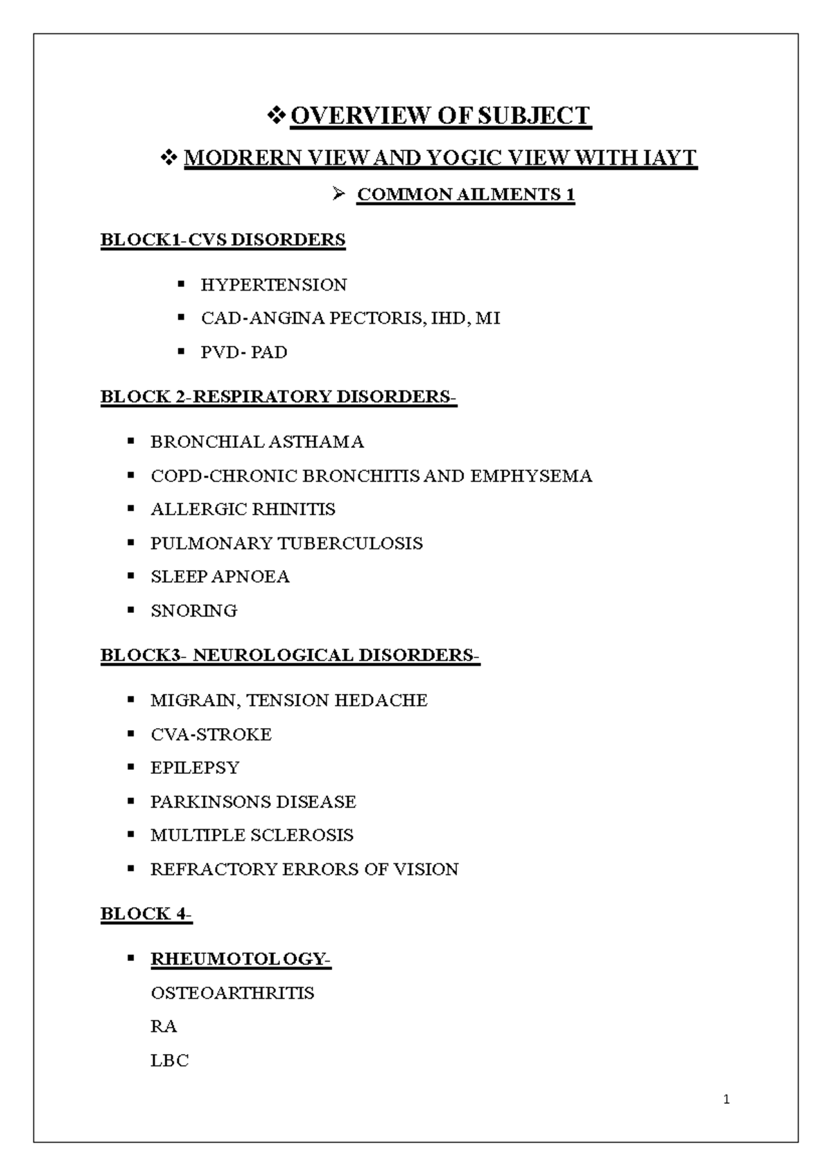Overview OF Subject-CA - 1 OVERVIEW OF SUBJECT MODRERN VIEW AND YOGIC ...