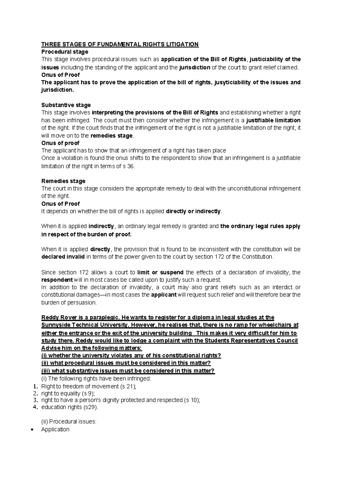 Three Stages of Fundamental Rights Litigation: Analysis and Issues ...