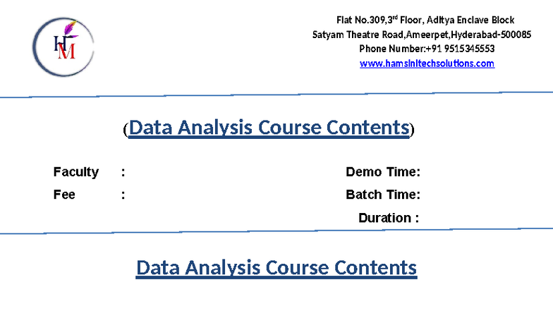 Data Analysis Course Contents (DA101) - Python, SQL, Excel, Tableau, Power BI - Studocu