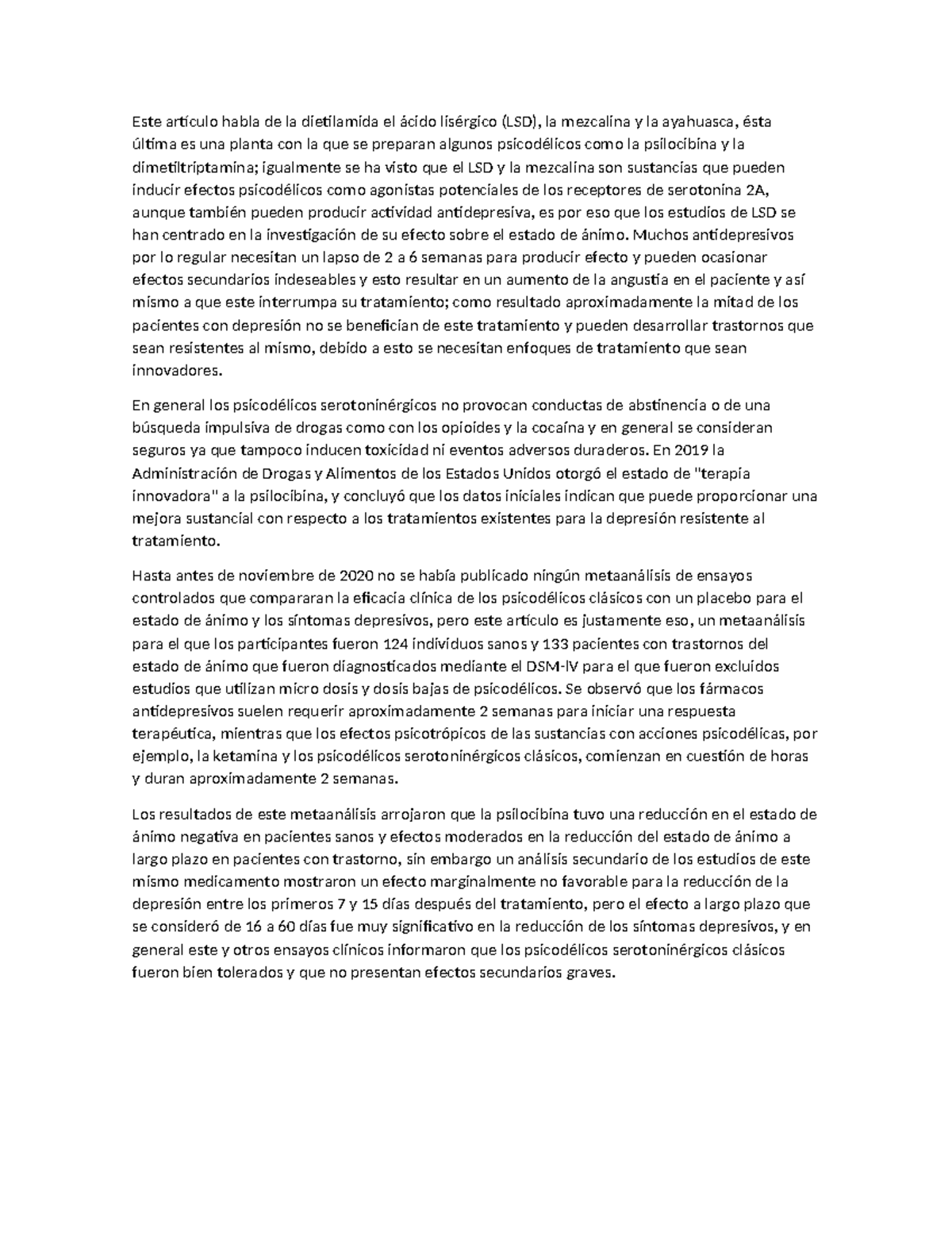 Análisis del Efecto de Psicodélicos en la Depresión Resistente - Farma ...