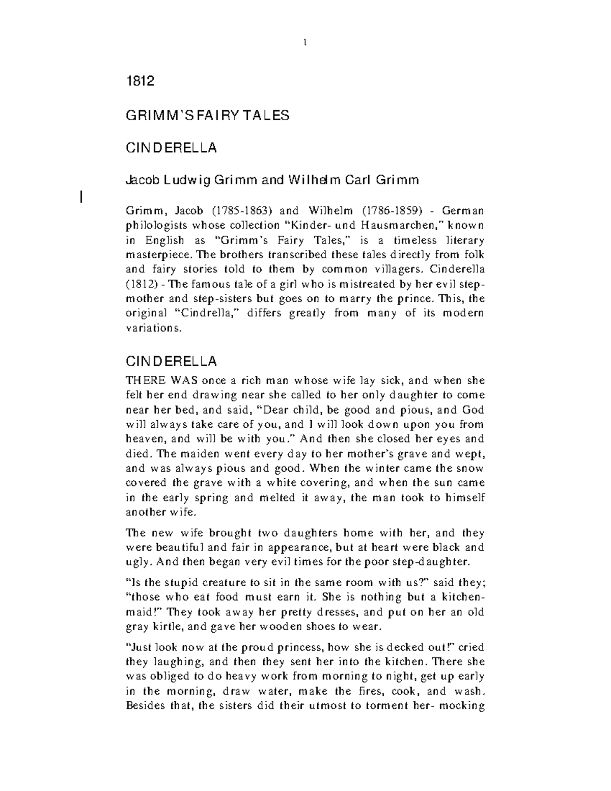 Grimms' Cinderella (1812) - Literary Analysis Assignment - Studocu