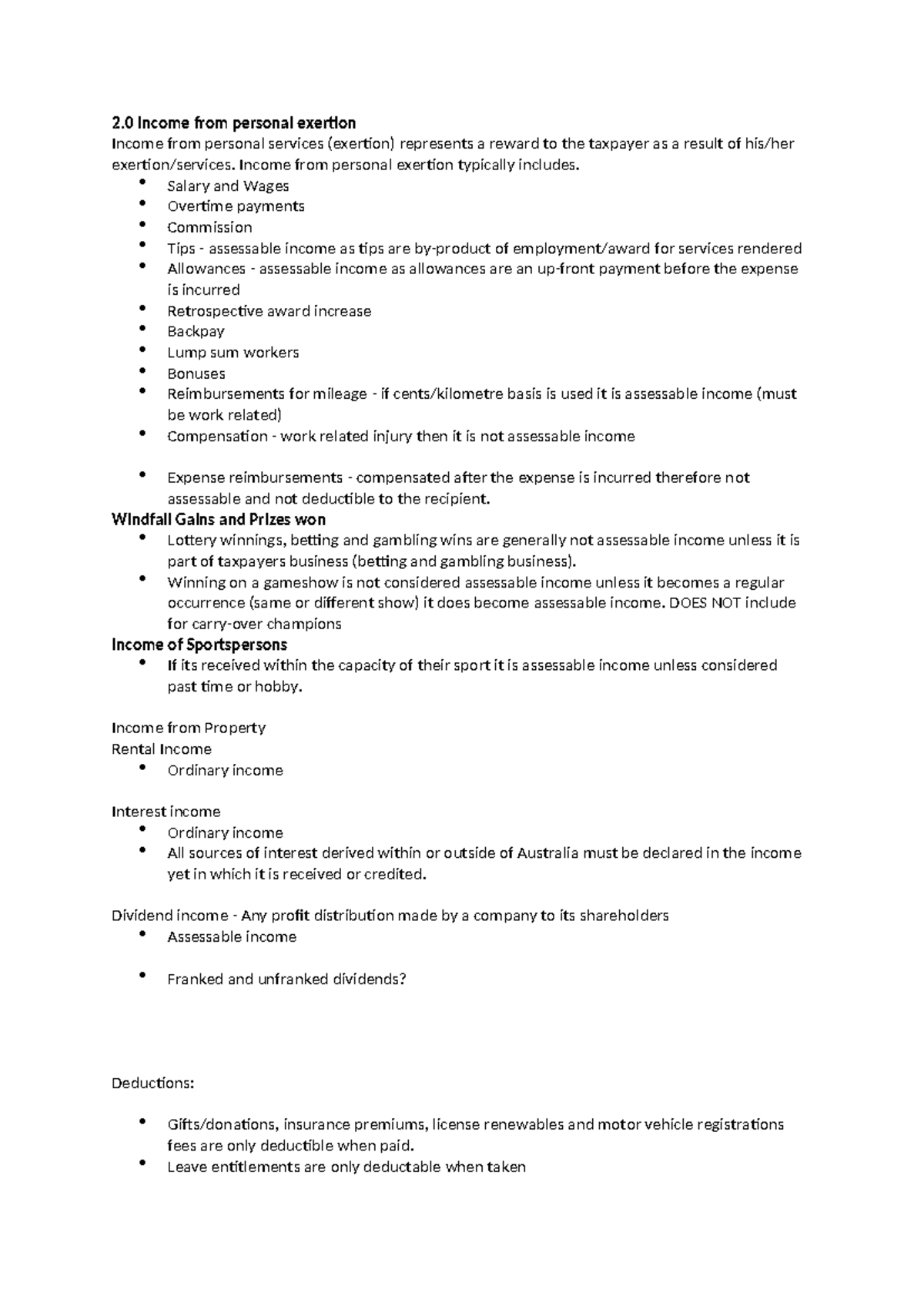 Summary of Income Types and Tax Deductions (Topics 1-6) - Studocu