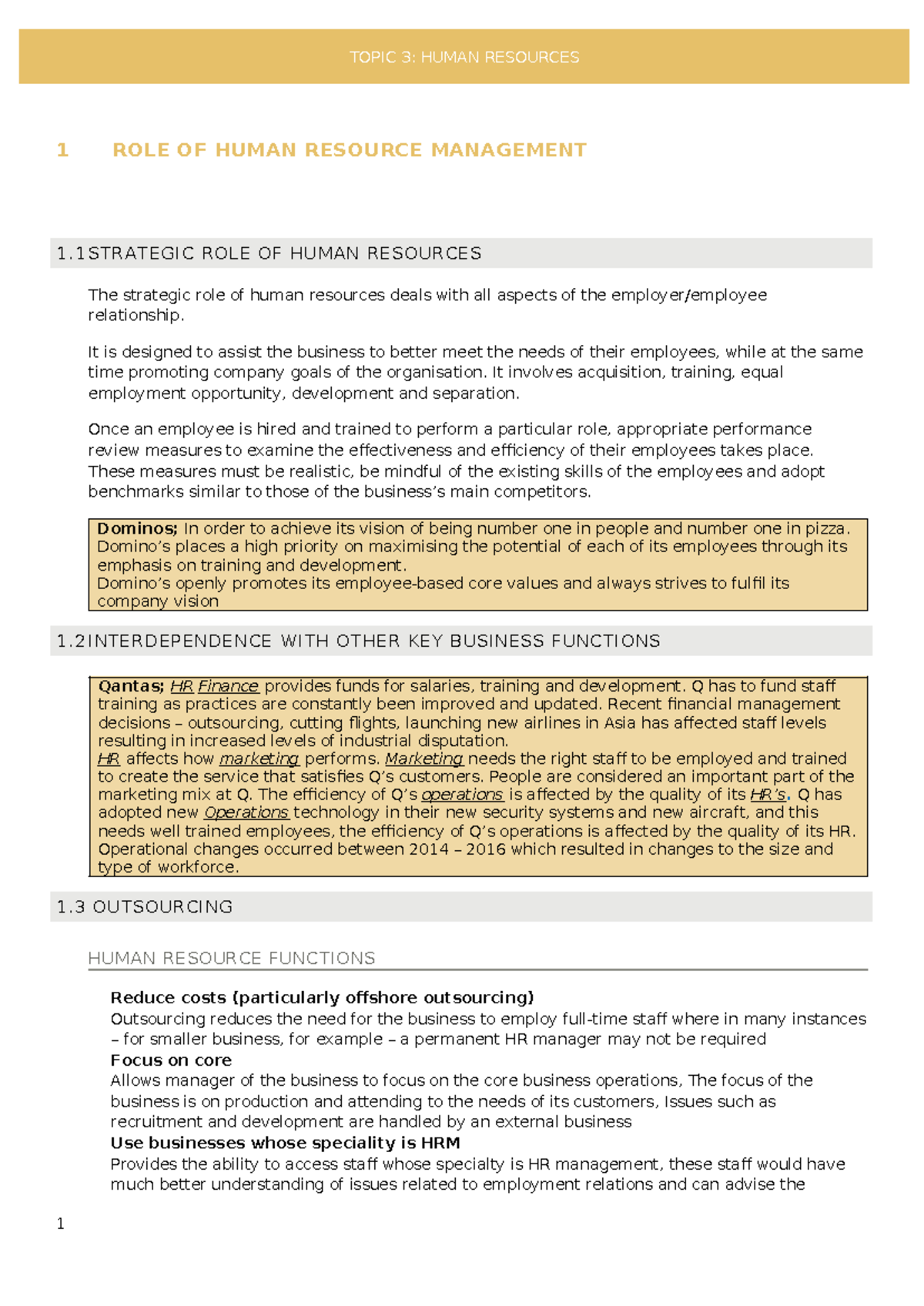 Human Resources - Study Notes for BUS 101 Topic 3: HR Management - Studocu