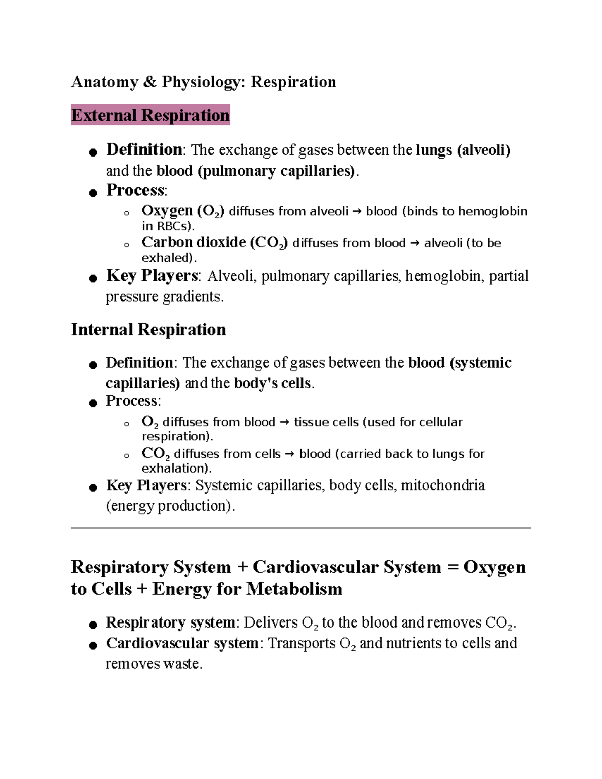 Respiratory Tract - notes - Anatomy & Physiology: Respiration External ...