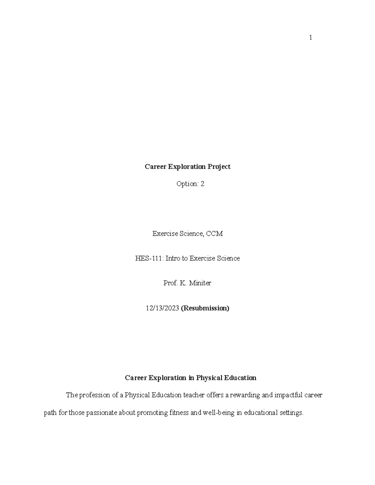 APA Career Exploration - Career Exploration Project Option: 2 Exercise ...