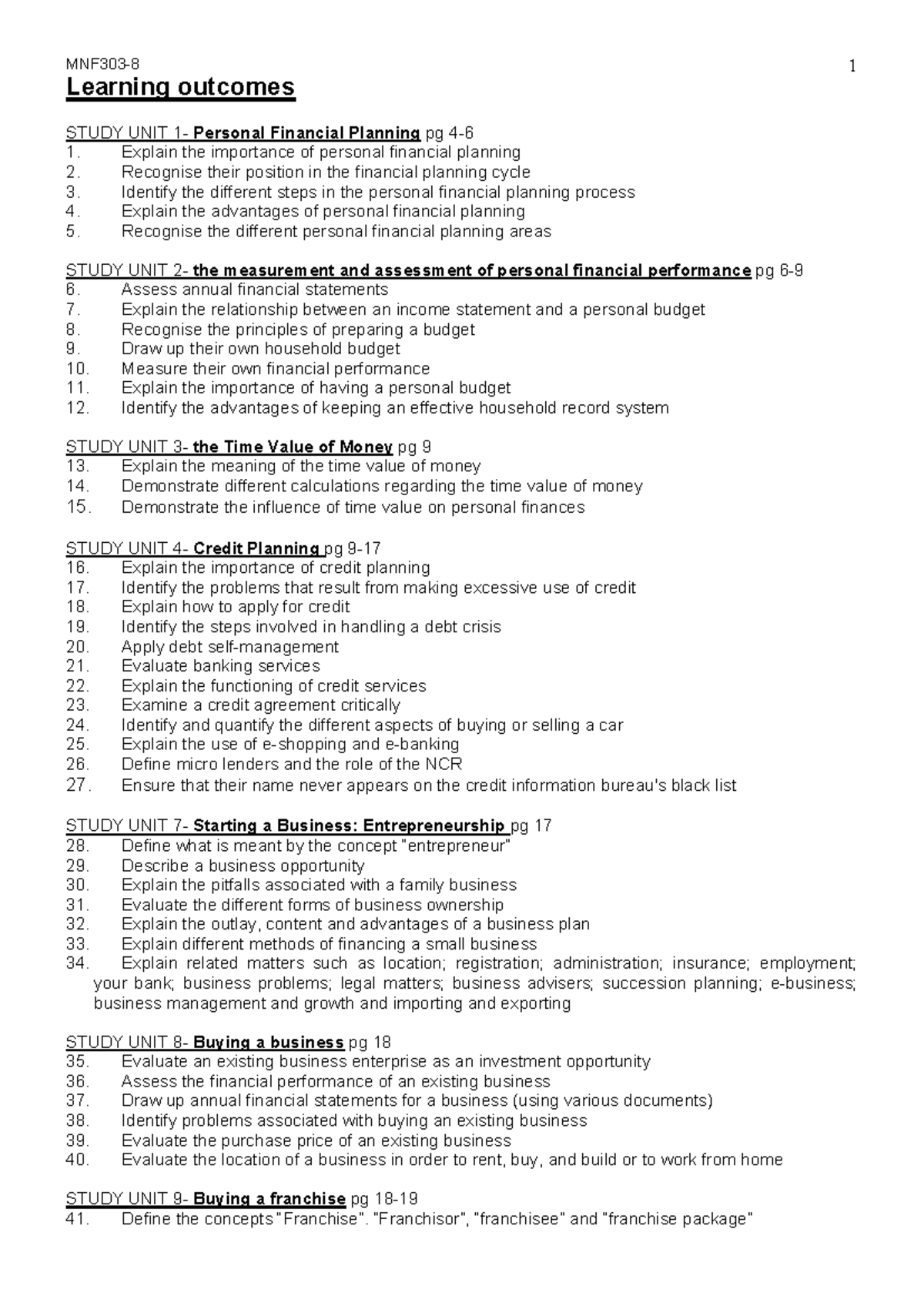 FIN2602 mnf303 Personal Finance Study Notes and Planning Guide - Studocu