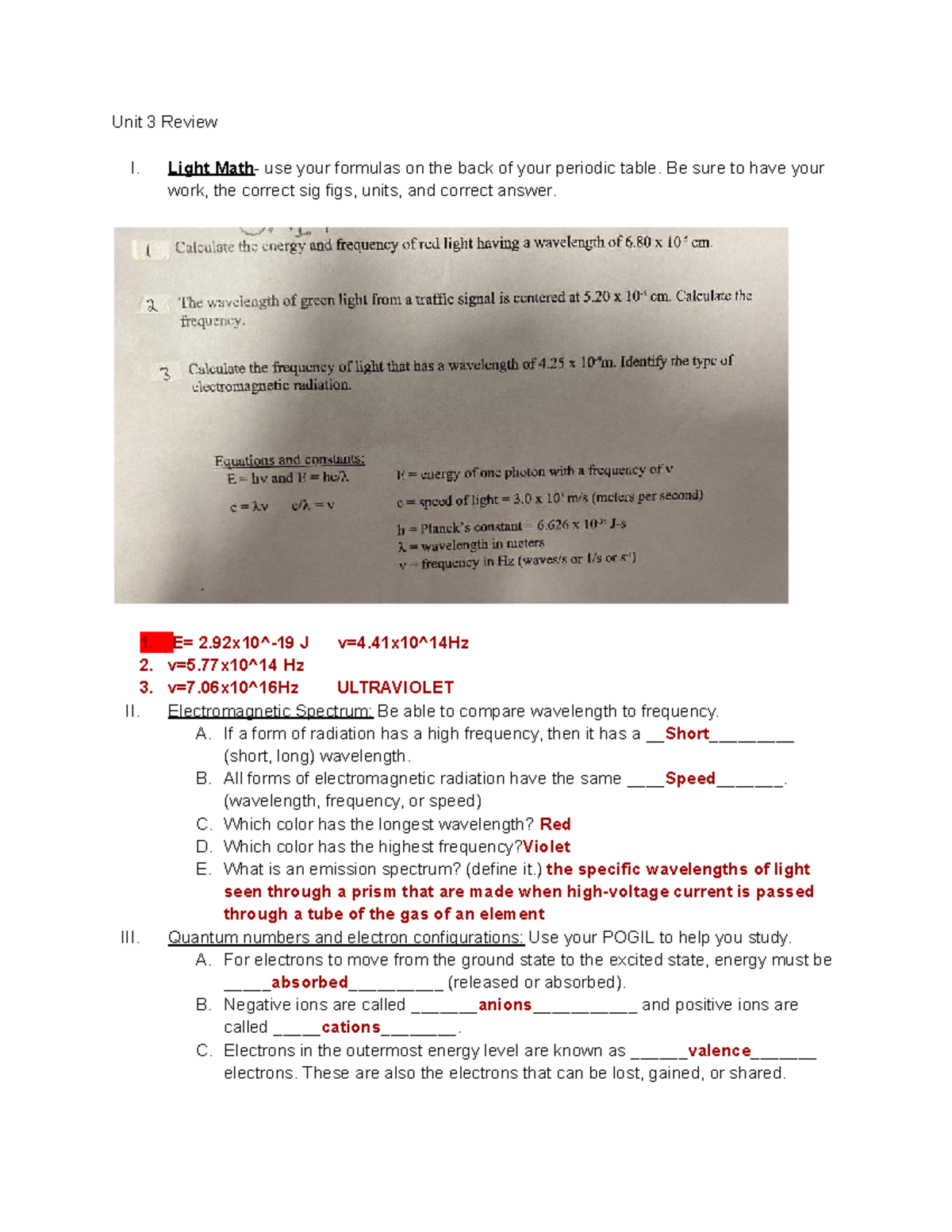 Unit 3 Review: Light, Quantum Numbers, and Periodic Table Insights ...