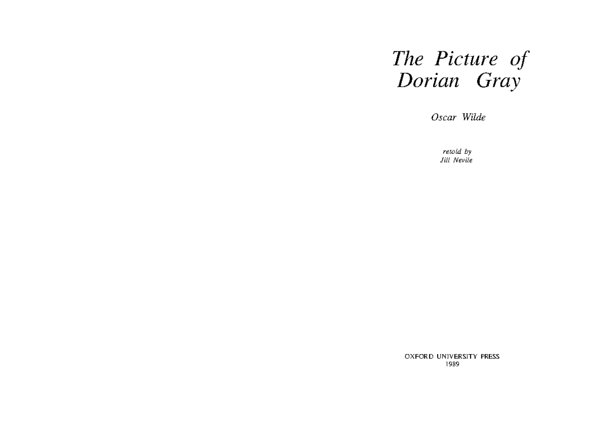 The Picture of Dorian Gray: A Retelling by Jill Neville (OXFORD) - Studocu