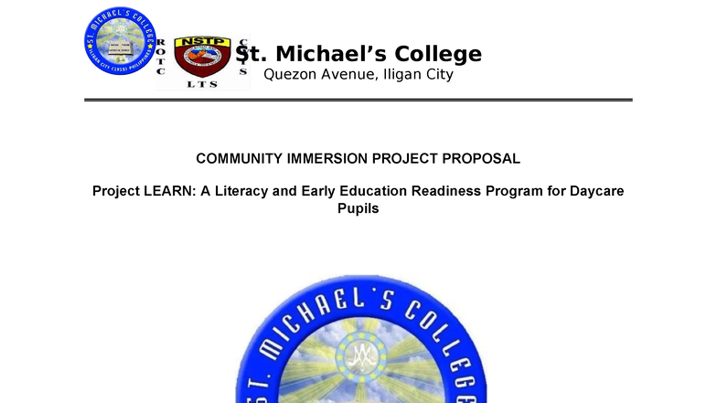 NSTP 1 Community Immersion Project Proposal: Project LEARN for Daycare ...