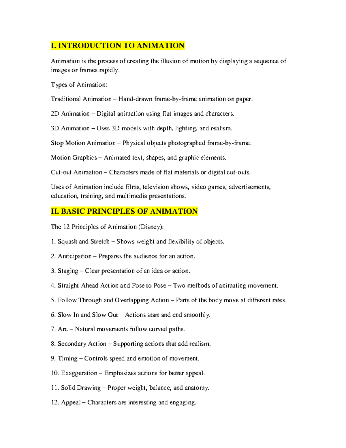 TLE Animation NC II Complete Reviewer: Principles & Processes - Studocu