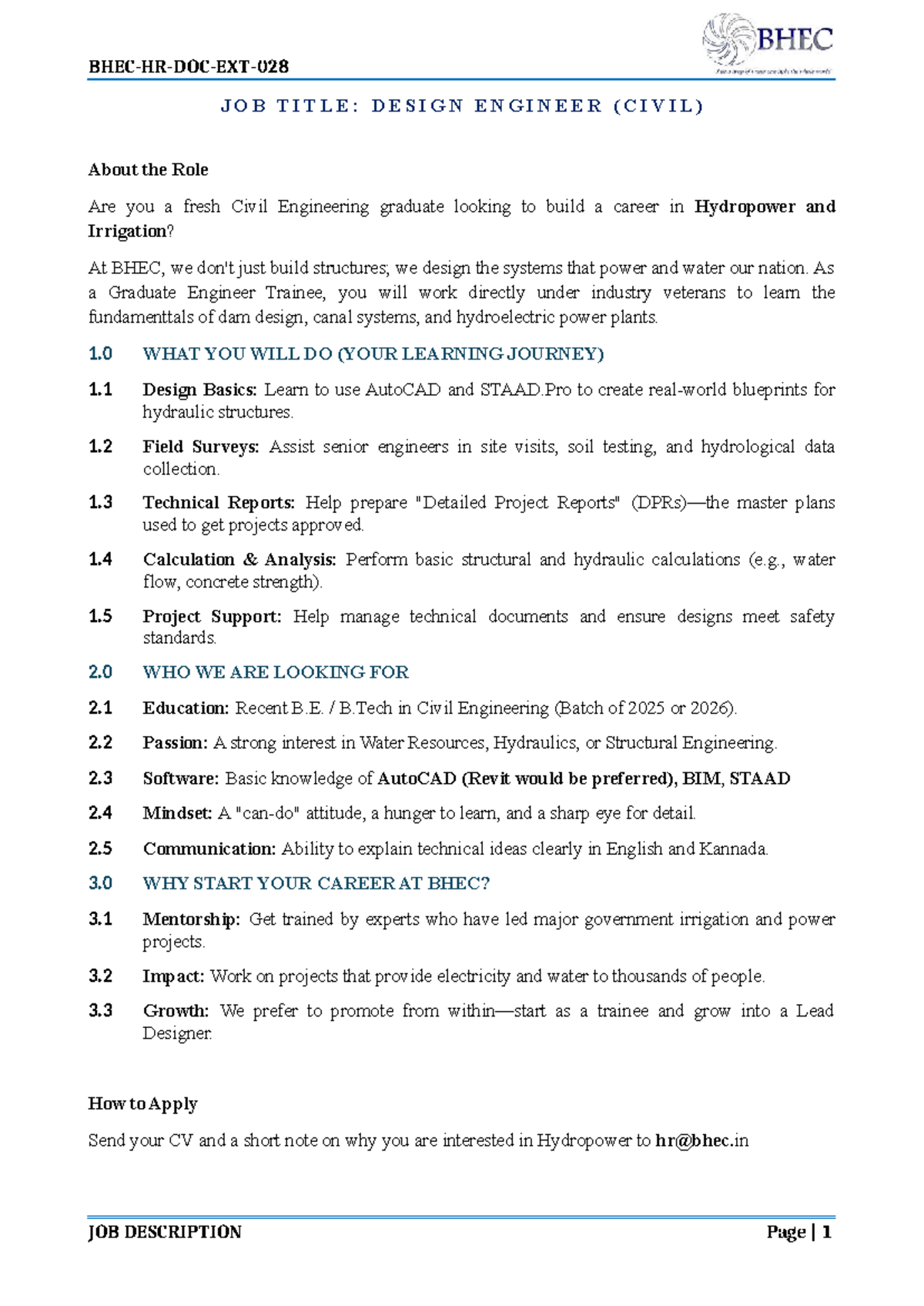 Job Description: Design Engineer (Civil) - Graduate Trainee Role - Studocu