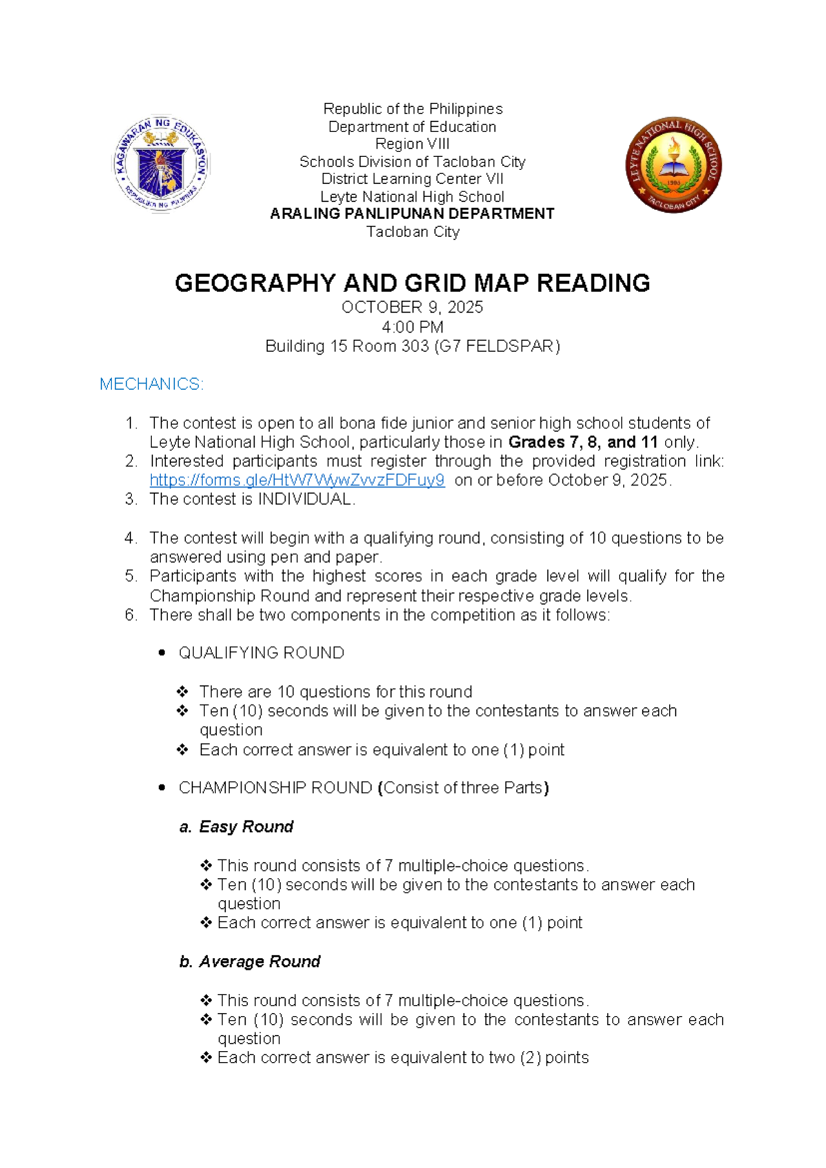 Geography and Grid Map Reading Quiz Contest Guidelines (G7) - Studocu