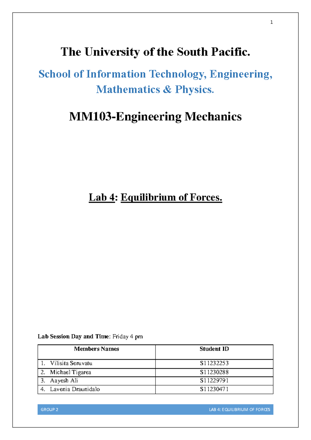 MM103 Lab 4: Equilibrium of Forces Experiment Analysis - Studocu