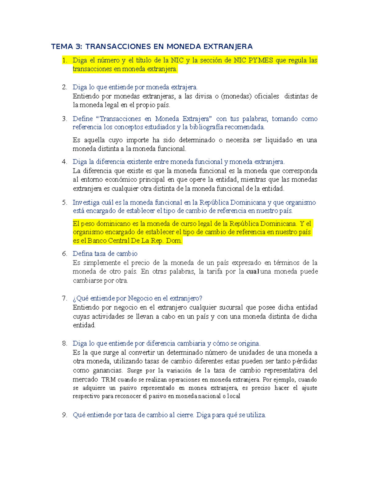 Cuestionario NIC 21: Transacciones en Moneda Extranjera y Tasa de ...