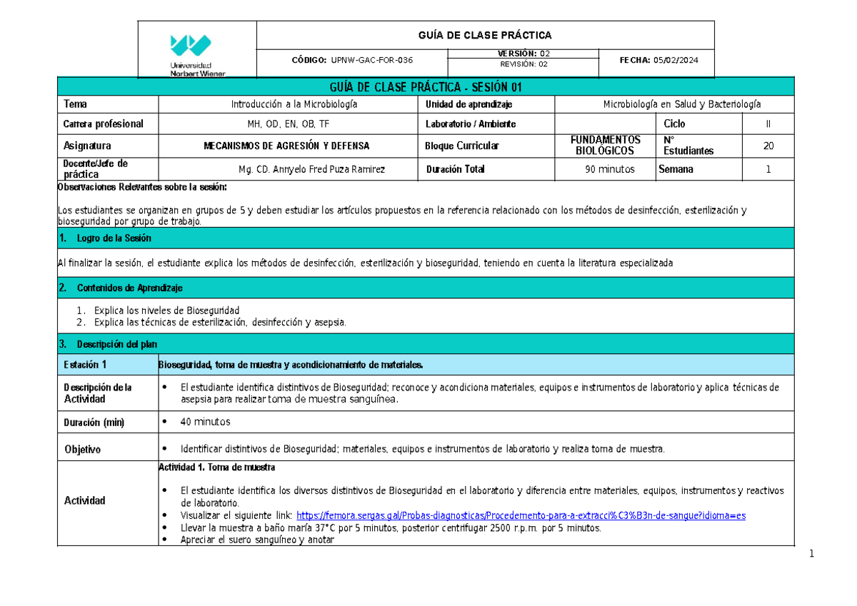 Guía de Clase Práctica: Introducción a la Microbiología UPNW-GAC-FOR-036 - Studocu