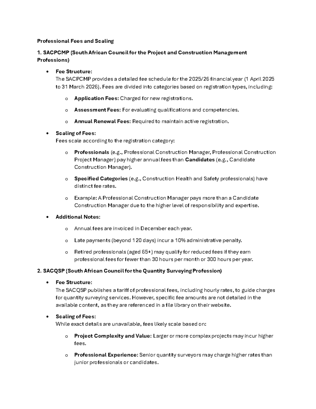 Professional Fees & Scaling Analysis for SACPCMP, SACQSP, SACPVP - Studocu