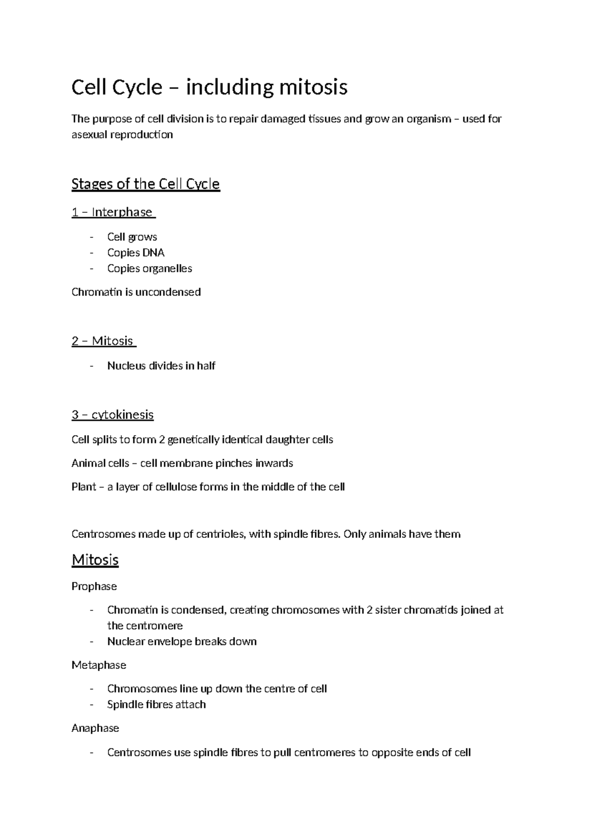 Mitosis and Meiosis Overview: Cell Cycle Stages and Functions - Studocu