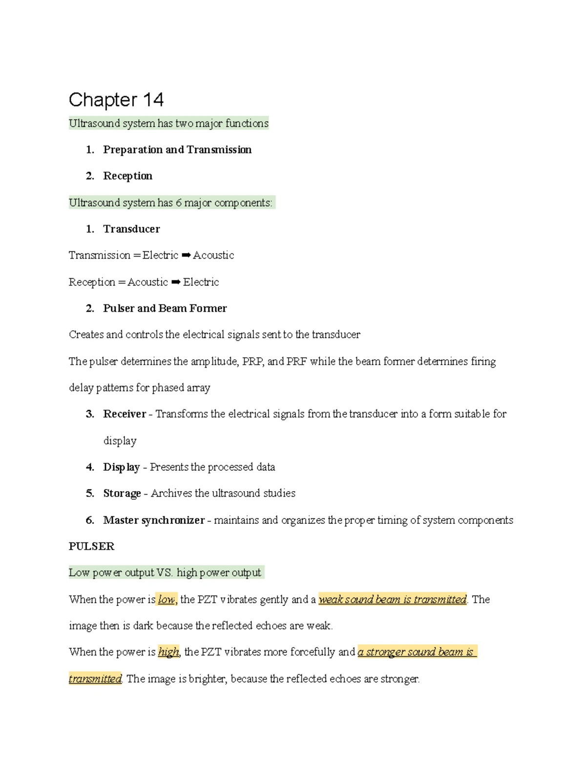 Chapter 9 - Sound beam Summary - Chapter 9: Sound Beams Anatomy of a Sound Beam: 1. Focus AKA ...