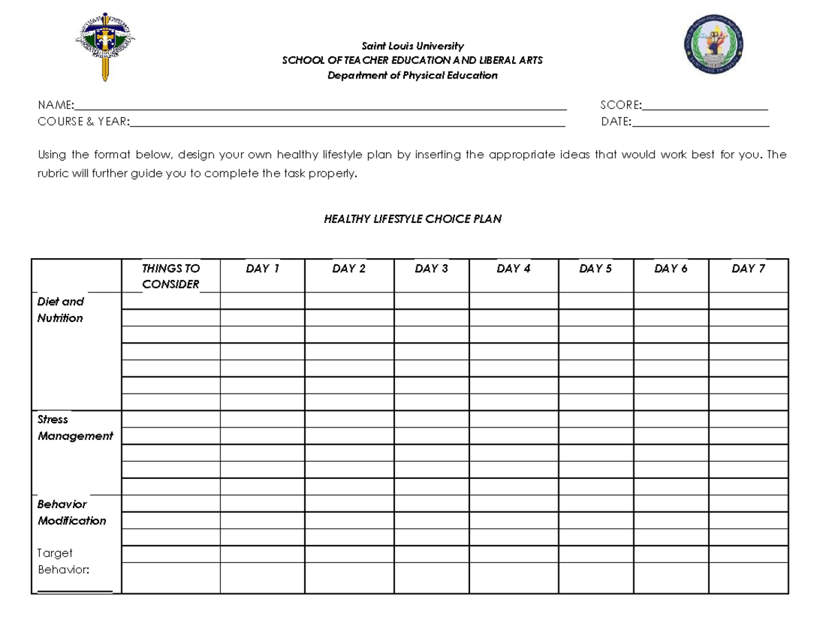 DIET MODE DIET CHART PLAN-For FIT subjects - Saint Louis University ...