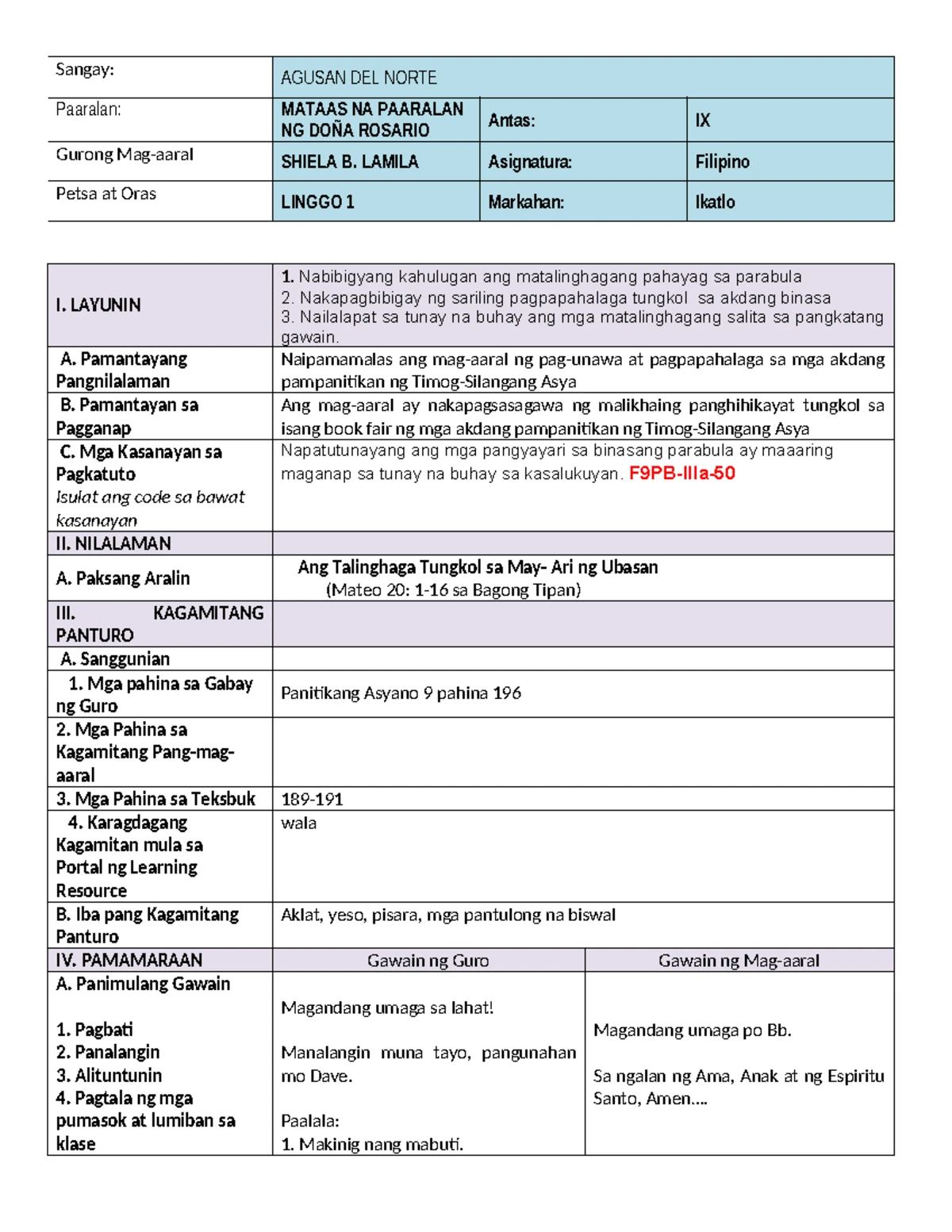 Mahabang Banghay ng Aralin: Elehiya sa Kamatayan ni Kuya (Filipino 9 ...