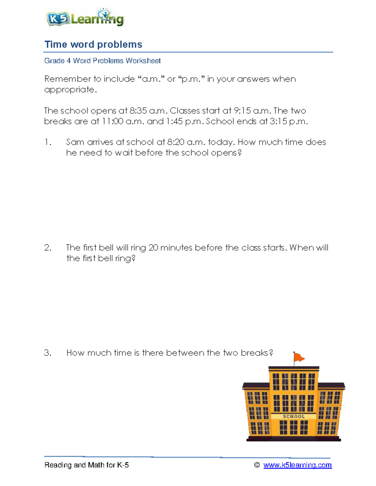 Time Word Problems Worksheet for Grade 4 & 3 (Math) - Studocu