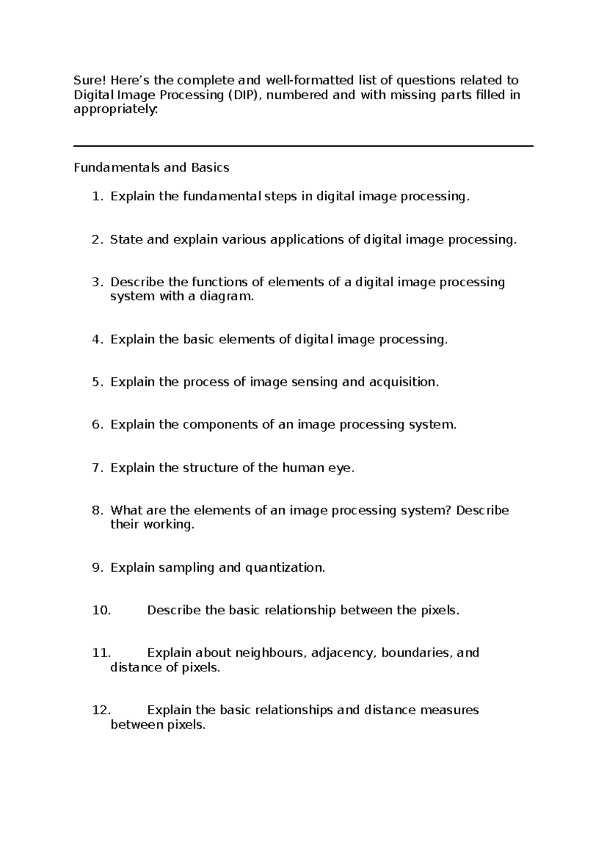 C PART Questions on Digital Image Processing (DIP) - Comprehensive Guide - Studocu