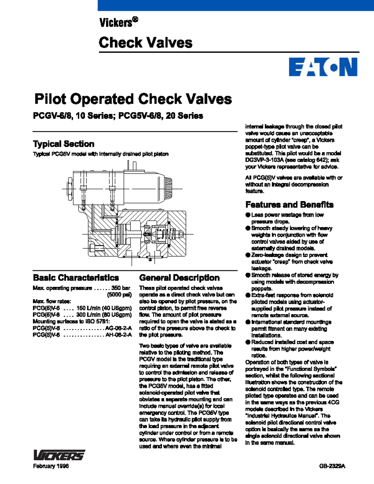 Vickers PCGV Pilot Operated Check Valves Overview and Specifications ...