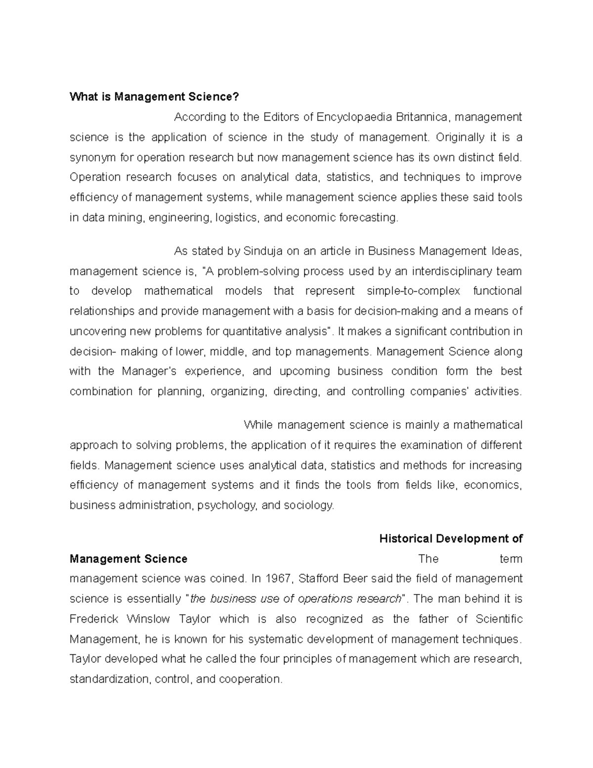 Management Science - What is Management Science? According to the ...