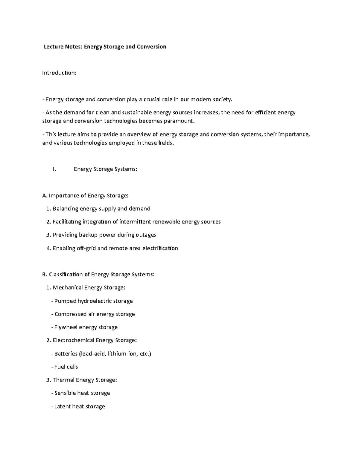 Lecture Notes: Overview of Energy Storage & Conversion Systems - Studocu