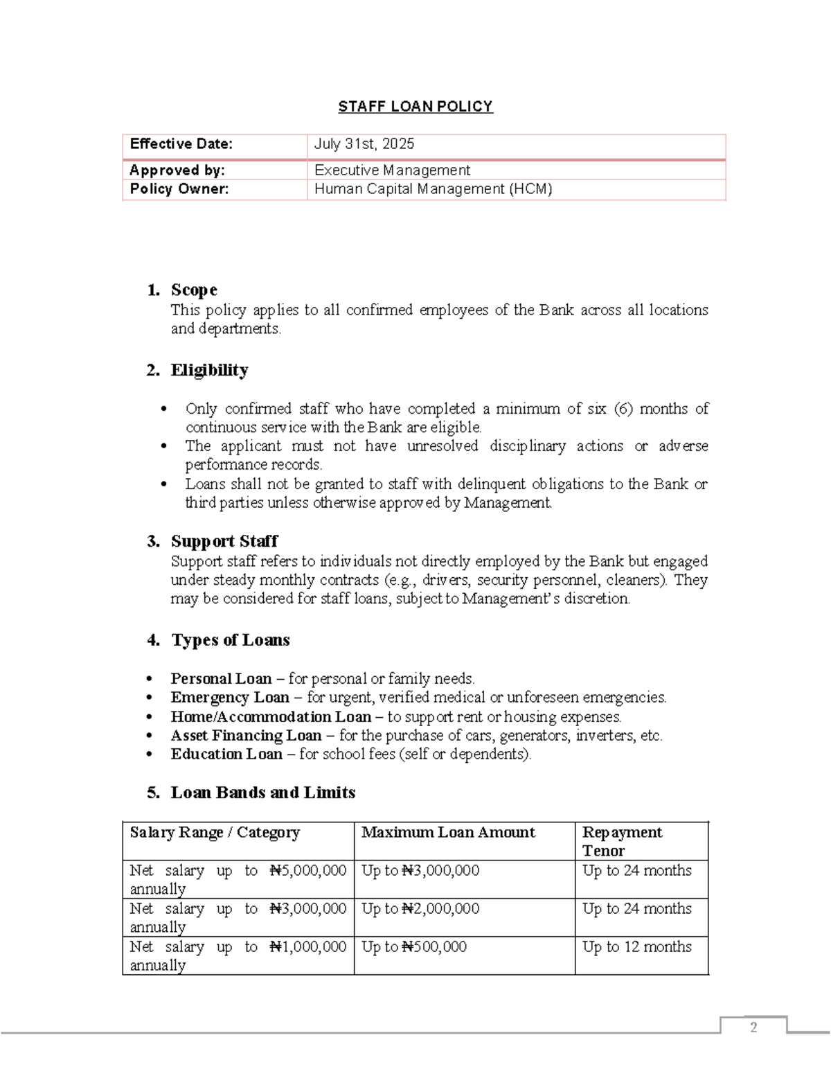 Staff Loan Policy (Effective July 31, 2025) - HCM Guidelines - Studocu