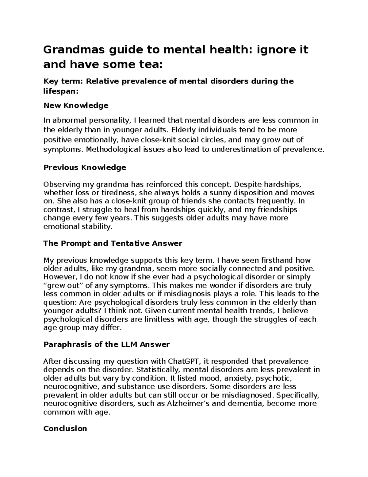 Psychological Disorders Across Ages: Insights from Grandma's Life - Studocu