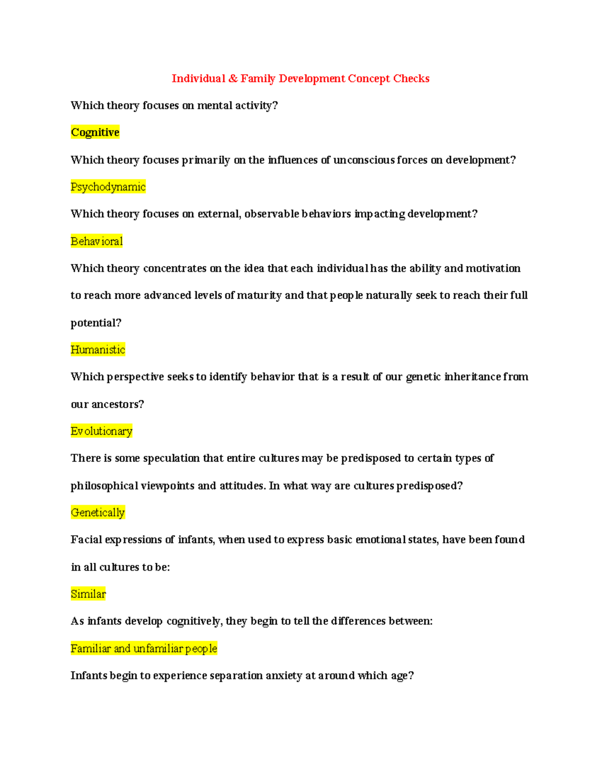 CCMH 504 Individual & Family Development: Concept Check Questions - Studocu
