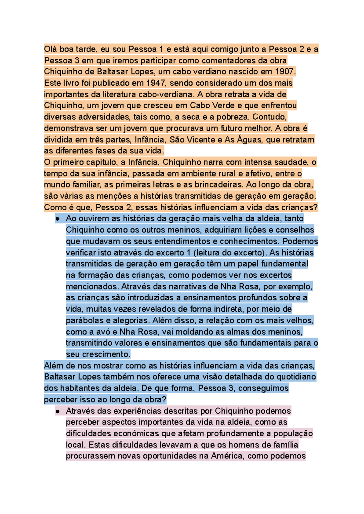 Análise da Obra "Chiquinho" de Baltasar Lopes - Oral de Port - Studocu