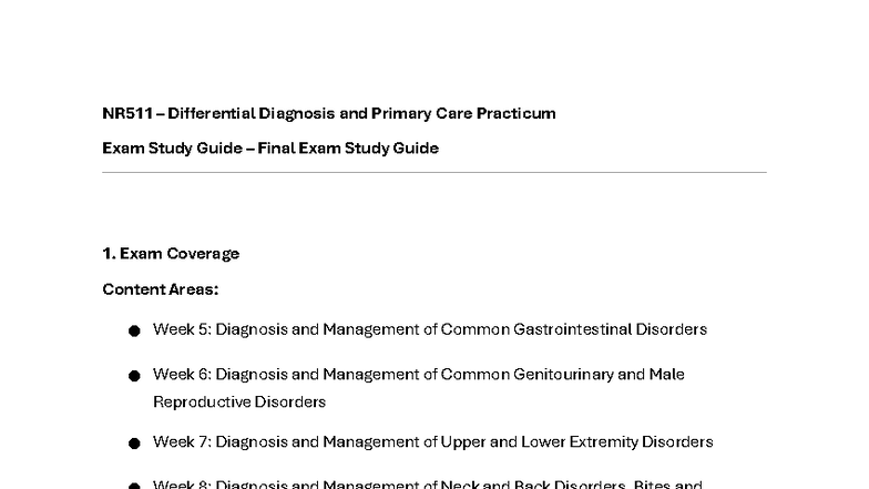 NR511 Final Exam Study Guide: Differential Diagnosis & Management - Studocu