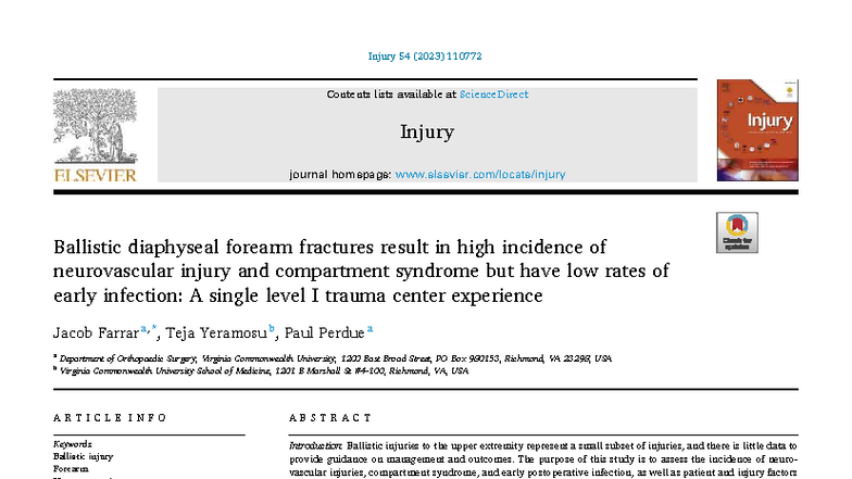 Ballistic Forearm Fractures: Neurovascular Injury & Complications ...