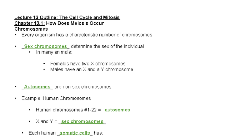 Meiosis and Genetic Variation: Lecture 13 Overview on Cell Cycle - Studocu