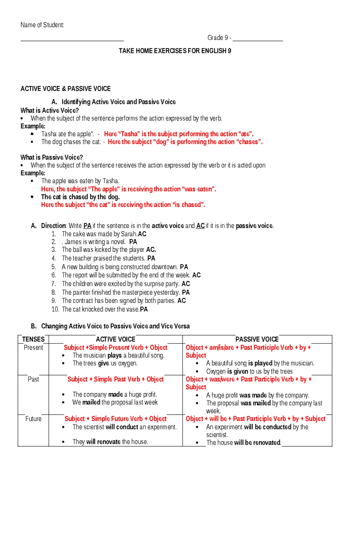 Grade 9 English 9 Take Home Exercises: Using Contractions Activity ...