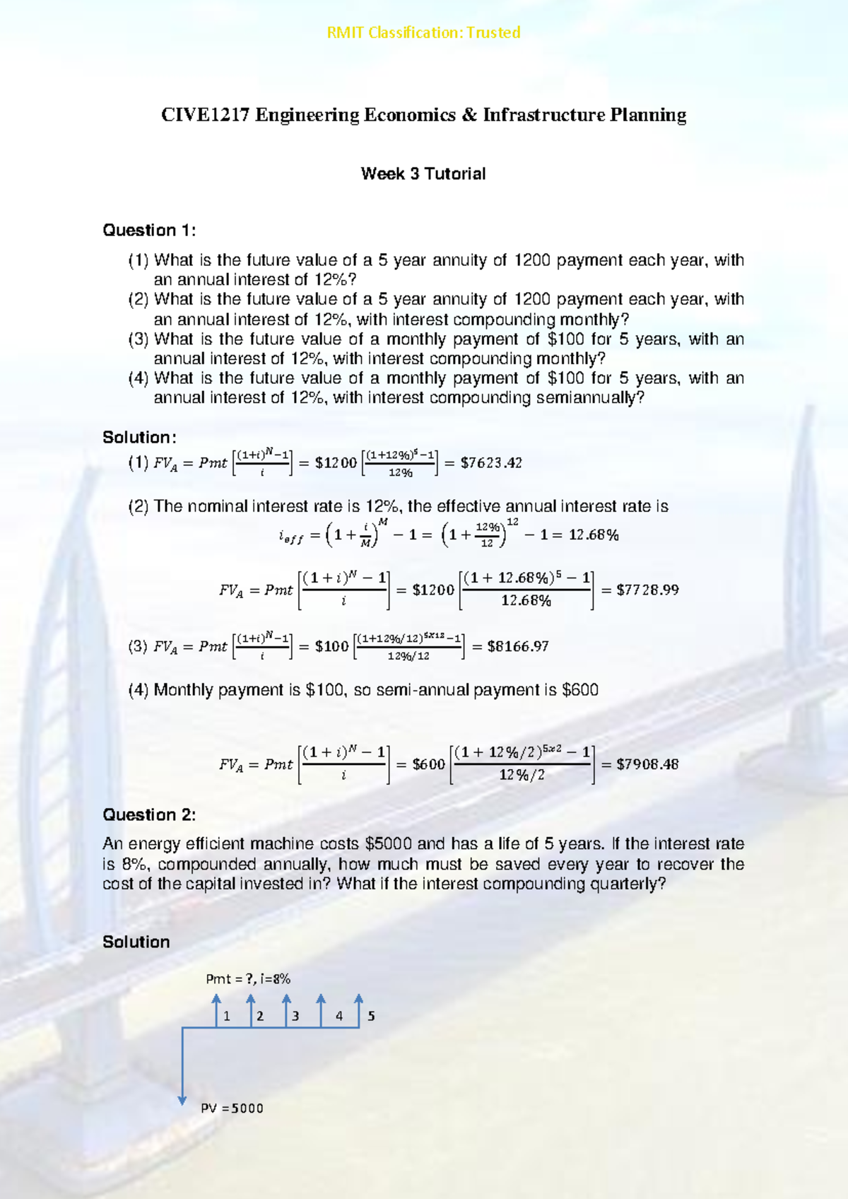 T3 Solutions - CIVE1217 Engineering Economics & Infrastructure Planning ...
