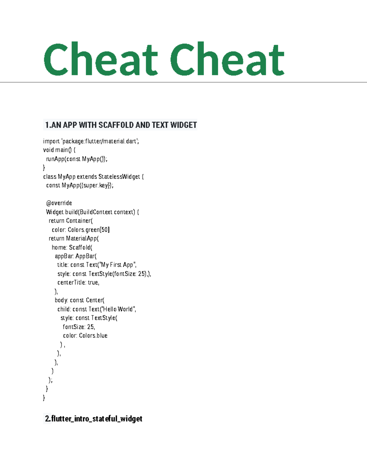 Flutter App Development Cheat Sheet: Widgets & State Management - Studocu