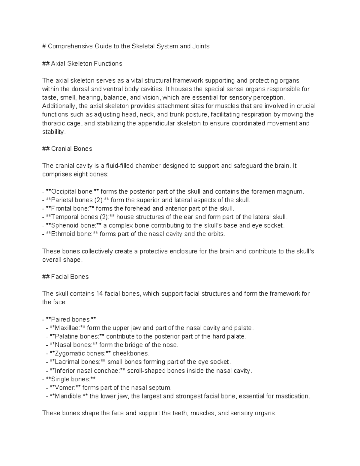 Skeletal System & Joints Overview: Functions & Anatomy Guide - Studocu