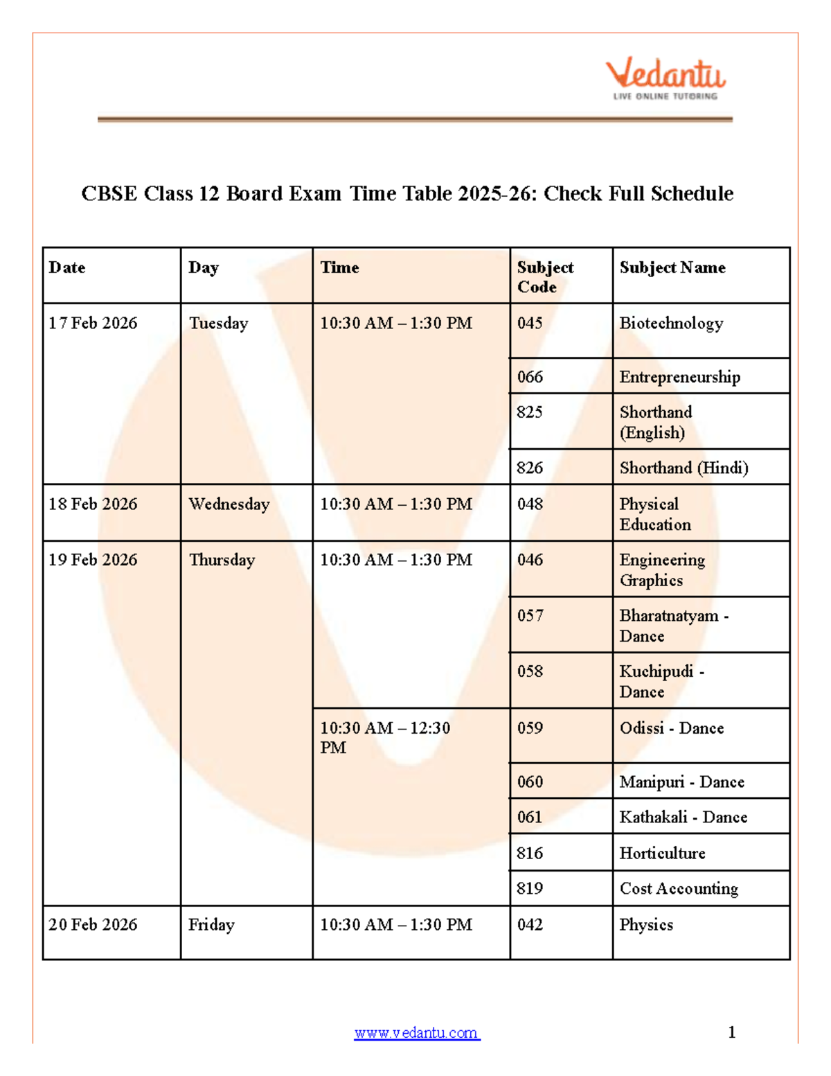 Revised CBSE Class 12 Board Exam Date Sheet 2026 - Studocu