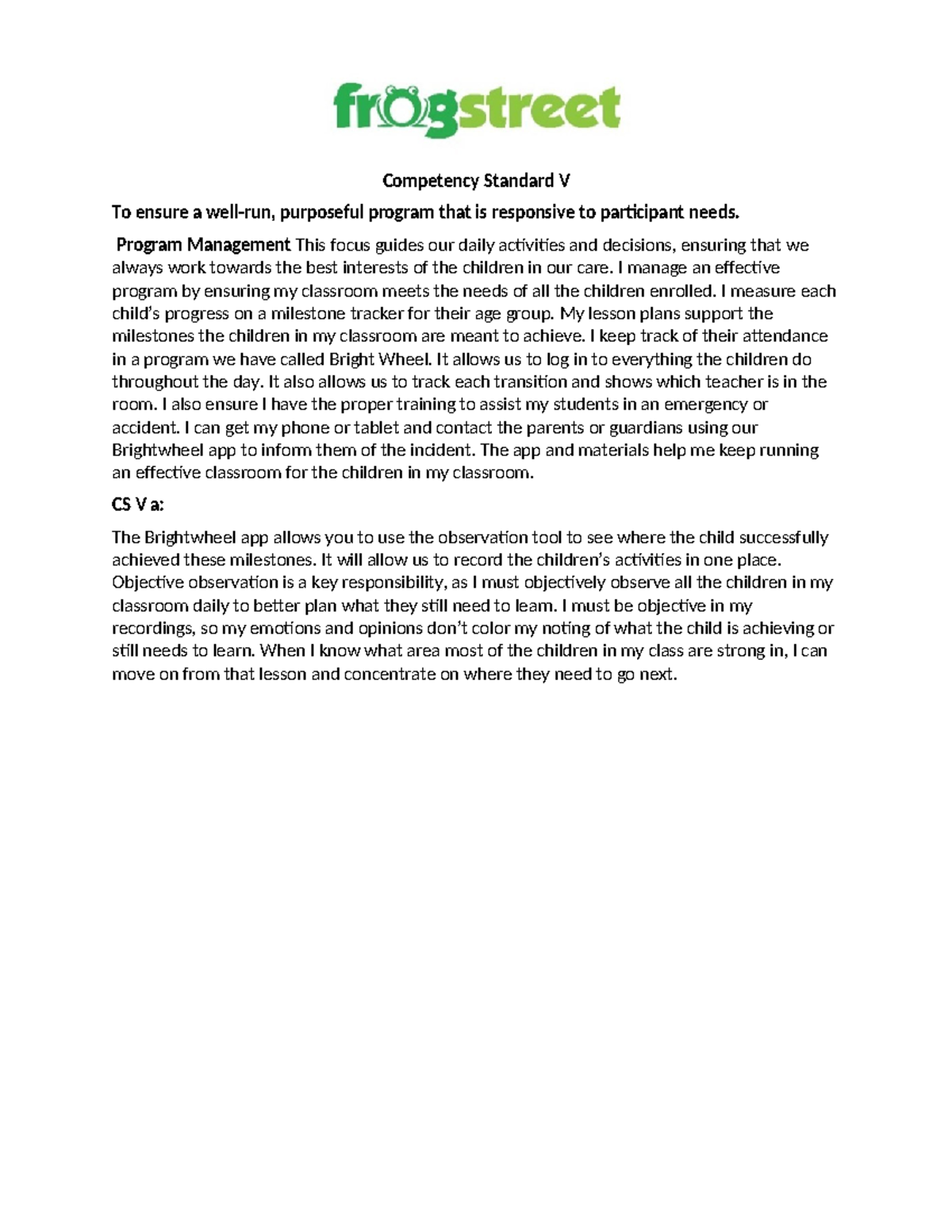 Competency Statement V Template: Effective Program Management ...