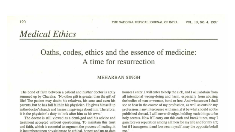 190 Medical Ethics: Oaths, Codes, and the Essence of Medicine - Studocu
