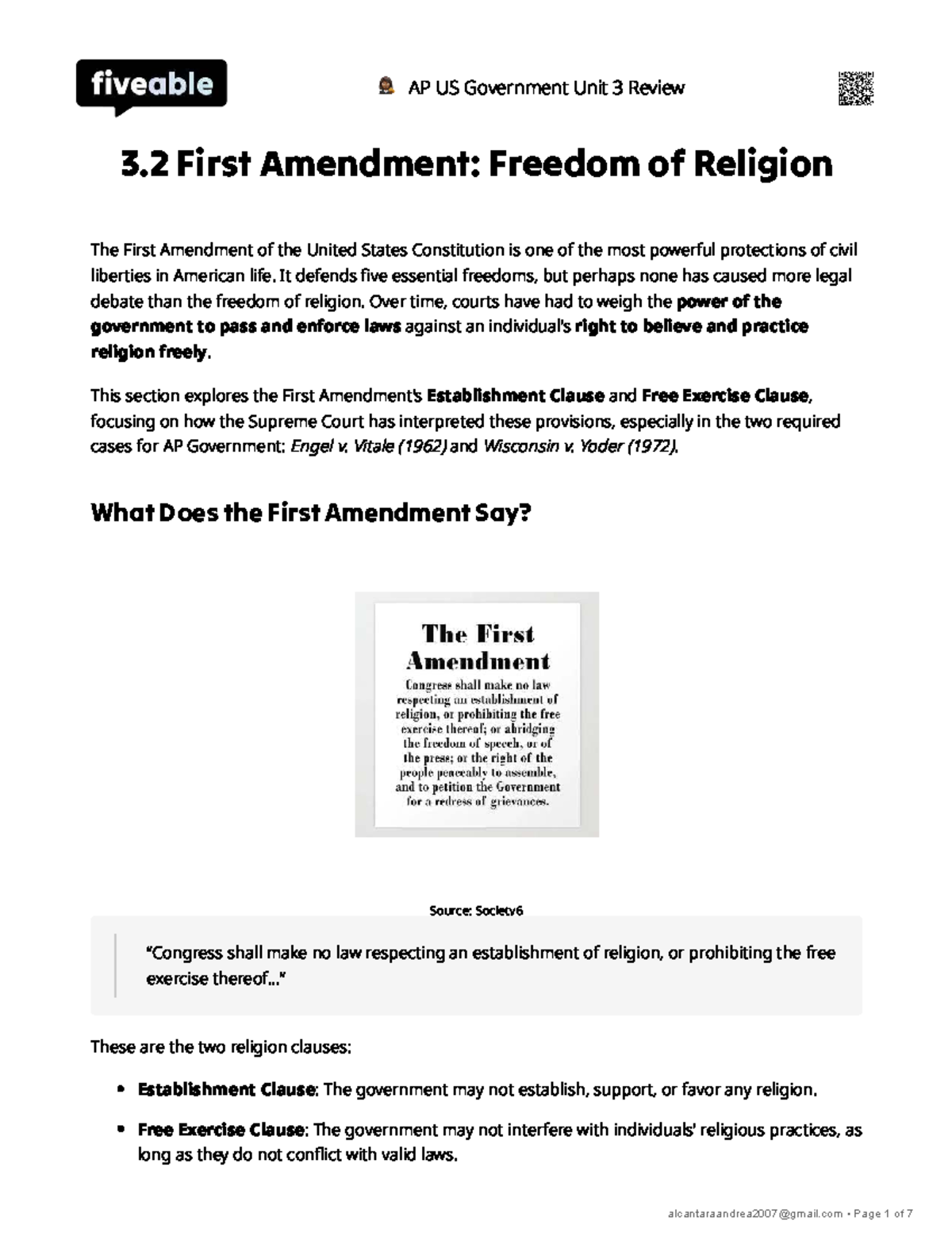 AP US Government Unit 3 Review: First Amendment & Religious Freedom ...