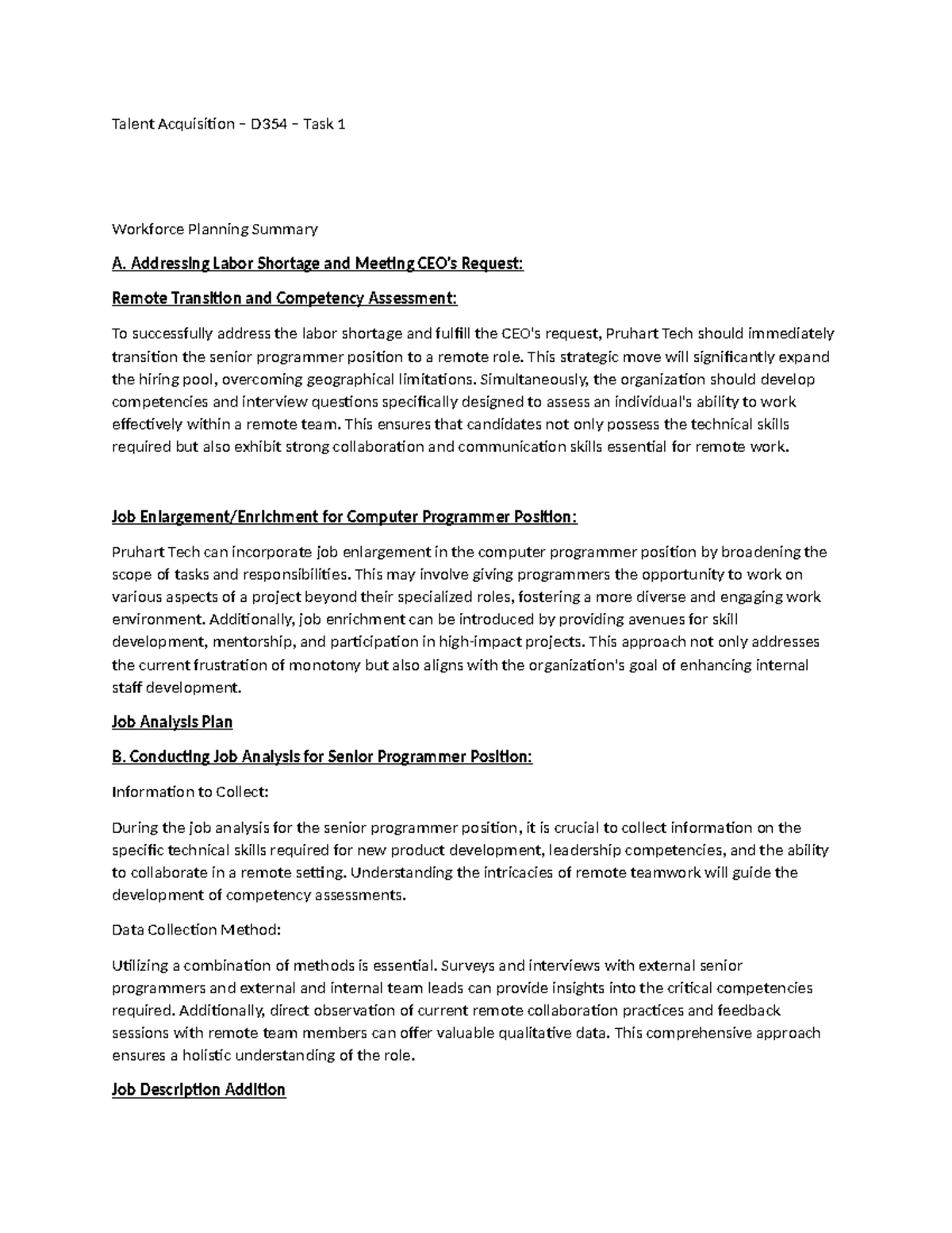 D354 - Task 1: Strategic Workforce Planning for Remote Programmer Role ...