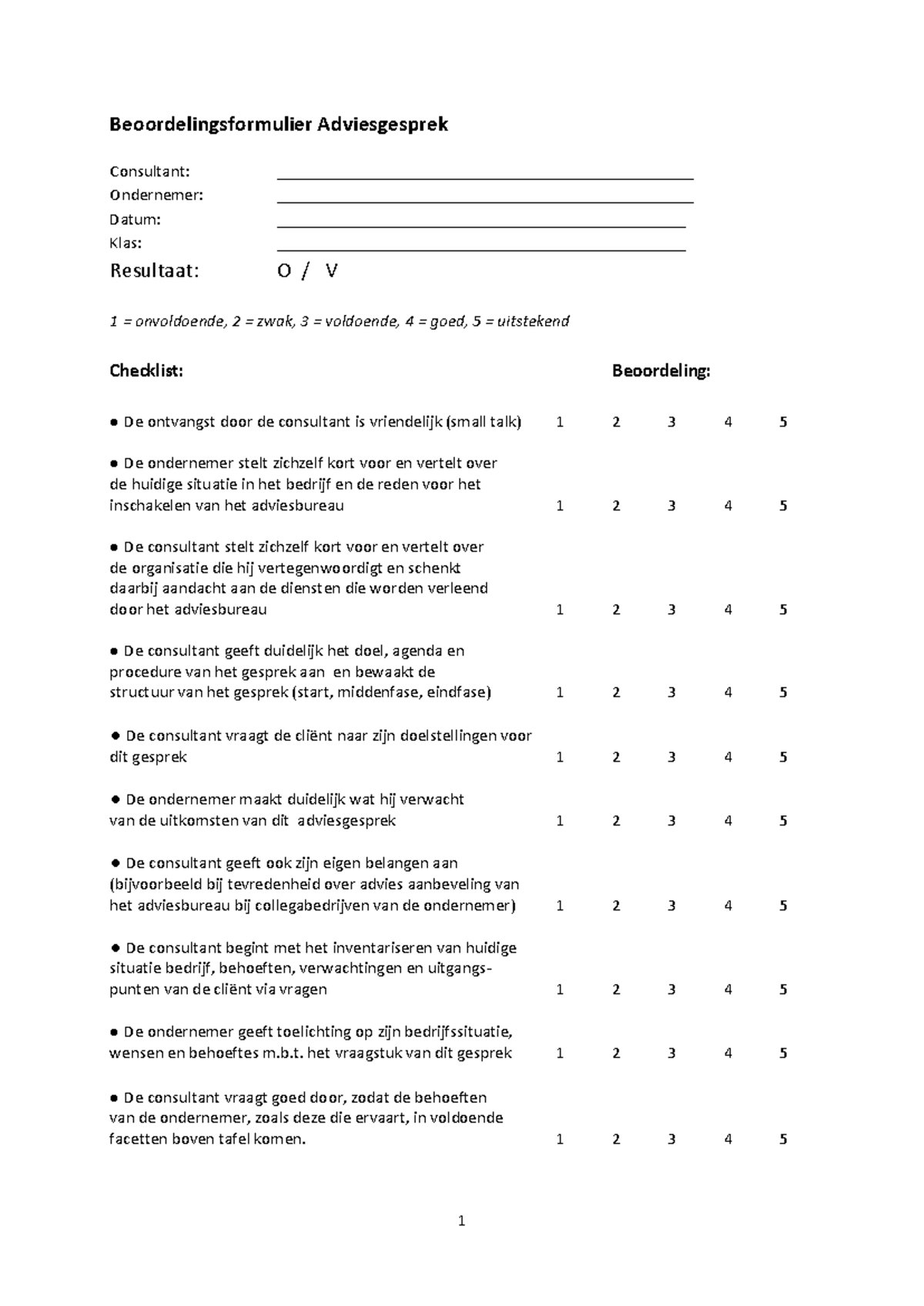 OE46 Beoordelingsformulier Adviesgesprek 2021-2022 Checklist - Studeersnel