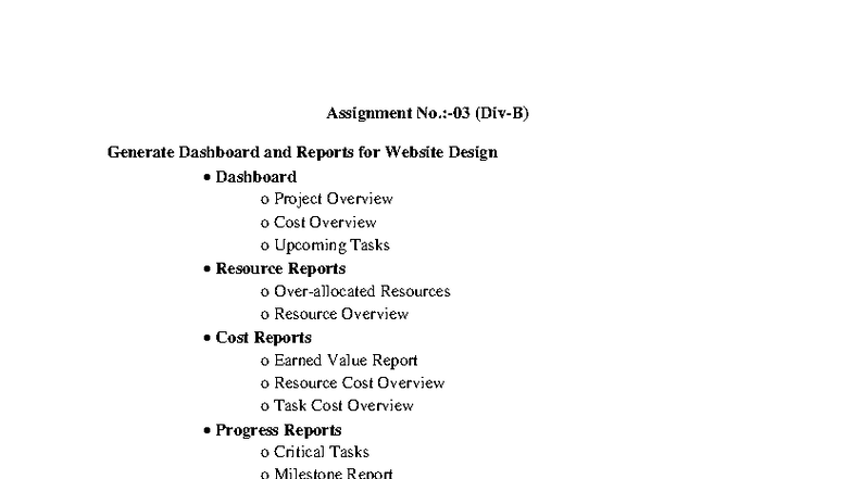 SPM Assignment No 03 Div B: Website Design Dashboard & Reports Overview ...