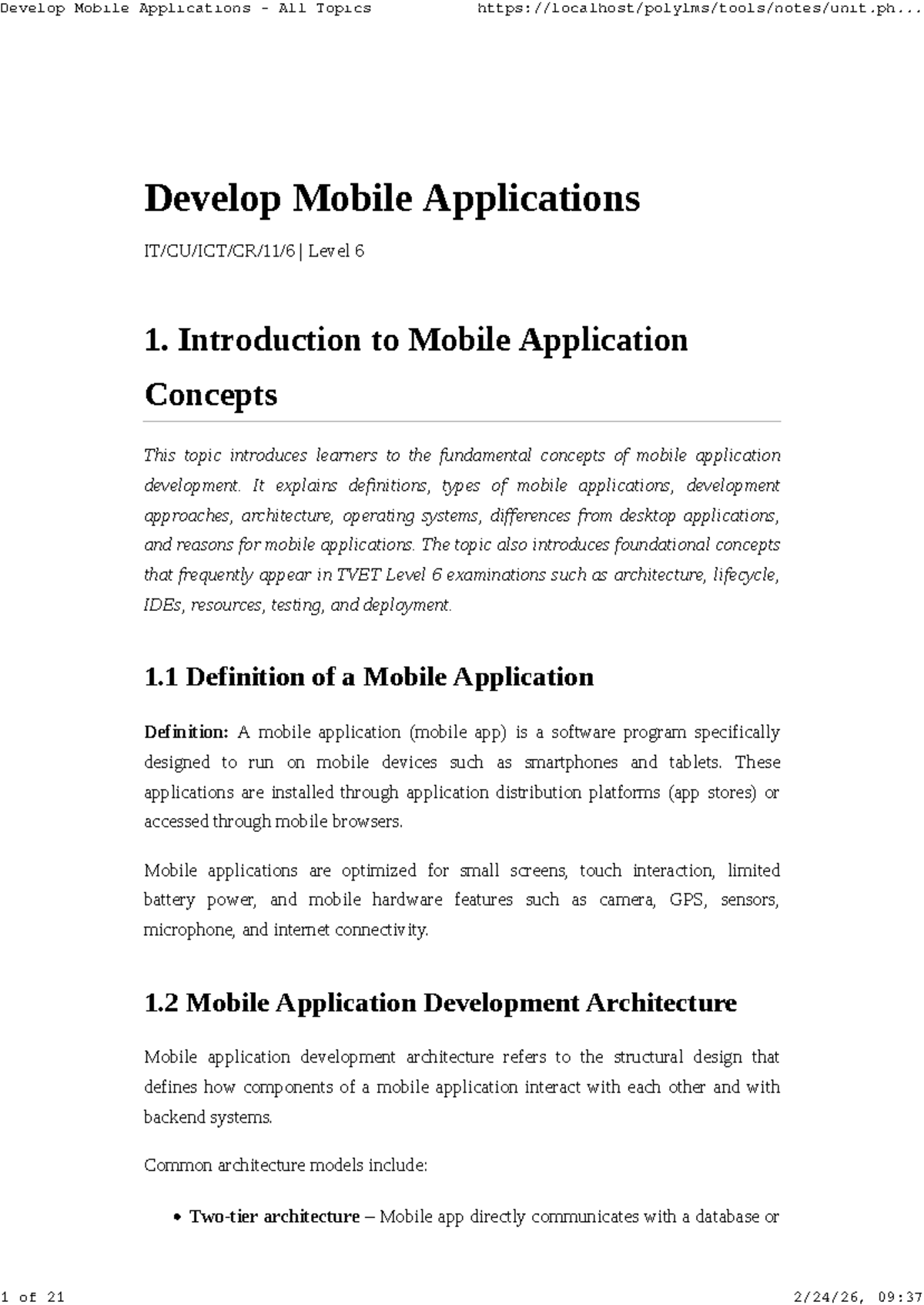 Develop Mobile Applications Level 6: Comprehensive Study Notes - Studocu